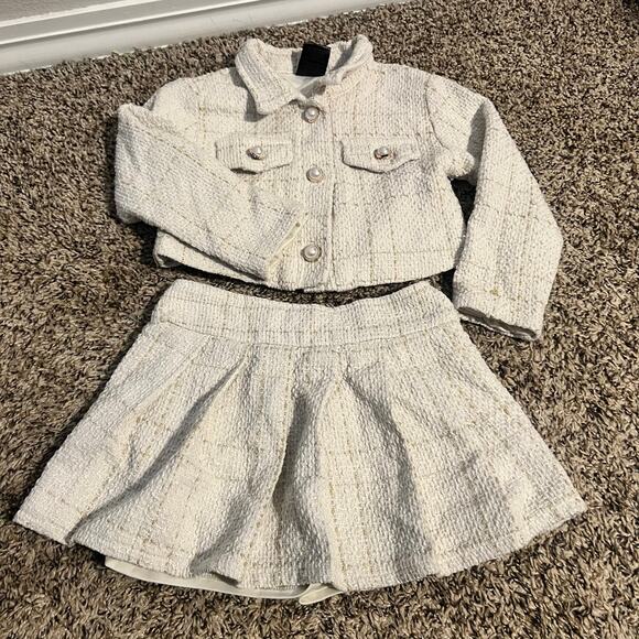 2 Hip | Matching Sets | Girls Cream Tweed Jacket And Pleated Skirt Set ...
